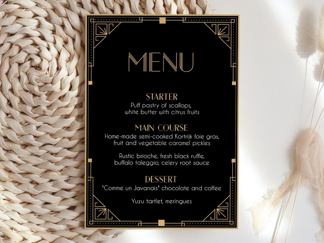 Art Deco Menu Template, New Year's Eve Party Dinner Menu, Holiday Party ...