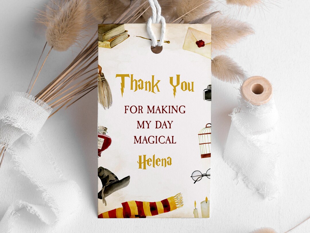 Editable Wizard Birthday Party Favor Tag, Wizard Thank You Tag ...