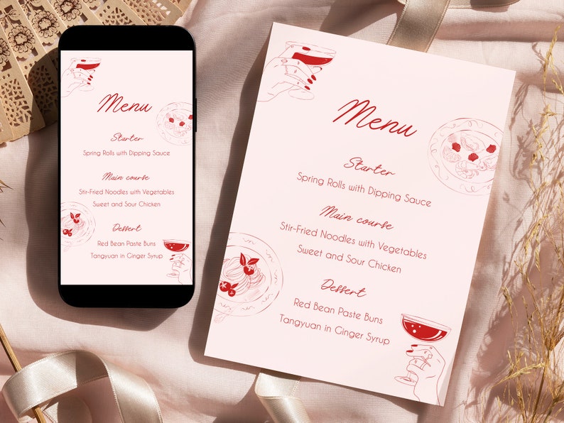 Hand Drawn Menu Template, Printable Valentine's Day Menu, Wedding Menu ...