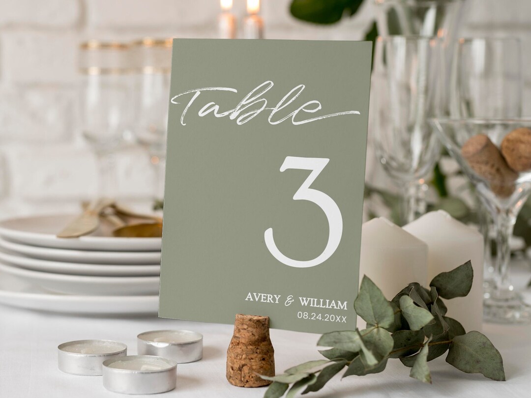 Sage Green Minimalist Wedding Table Numbers, Green Minimalist Table ...