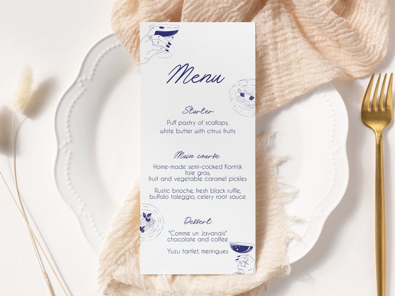 Hand Drawn Menu Editable Wedding Menu Template, Scribble Illlustrated ...