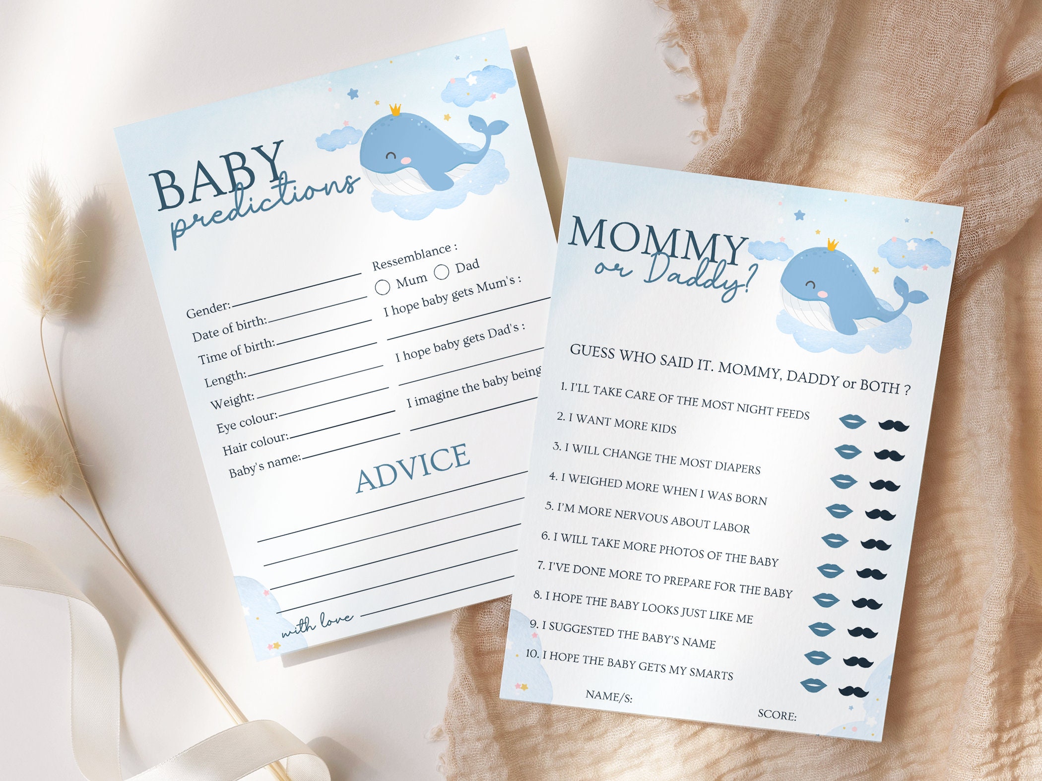 Whale Clouds Baby Shower Games Bundle, Whale Baby Shower Game Pack ...