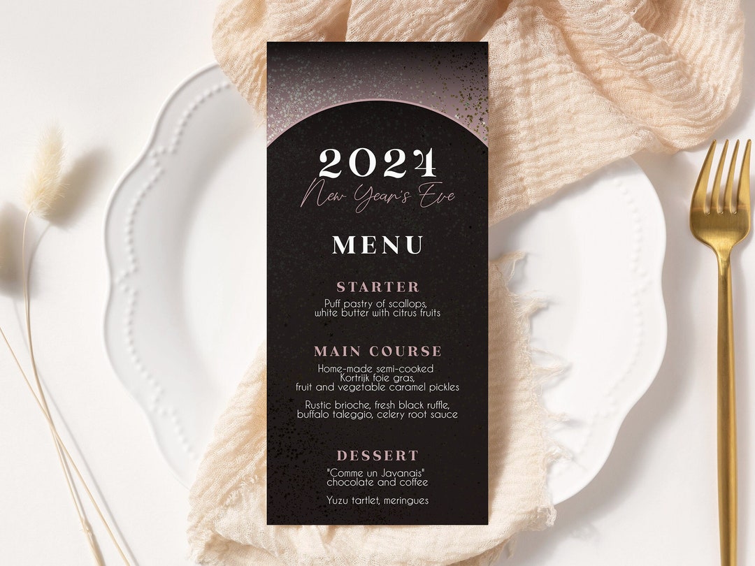 New Year 2024 Menu Template, New Year's Eve Party Dinner Menu, Holiday ...