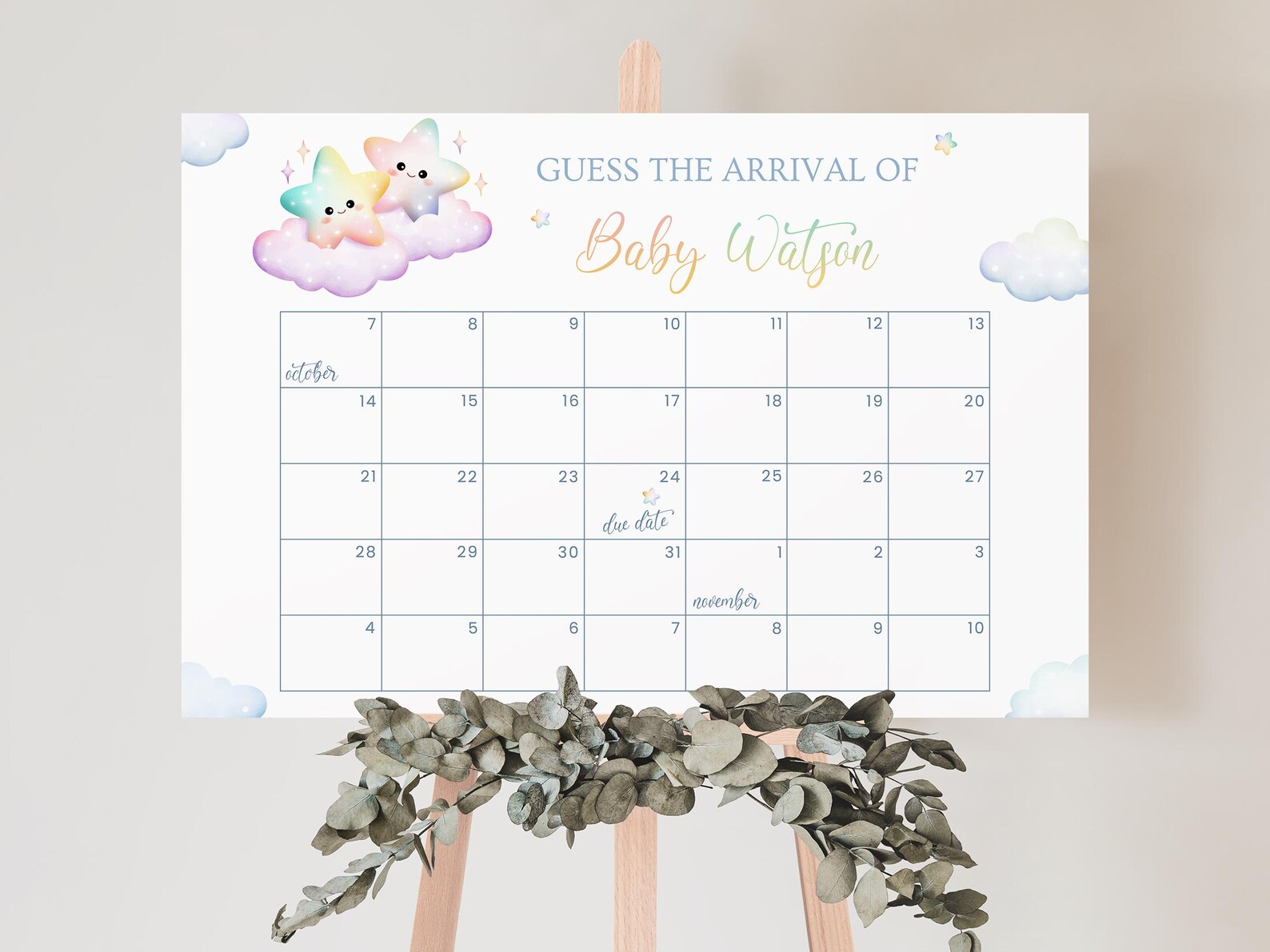 Twinkle Little Star Baby Shower Due Date Sign, Twin Baby Shower ...