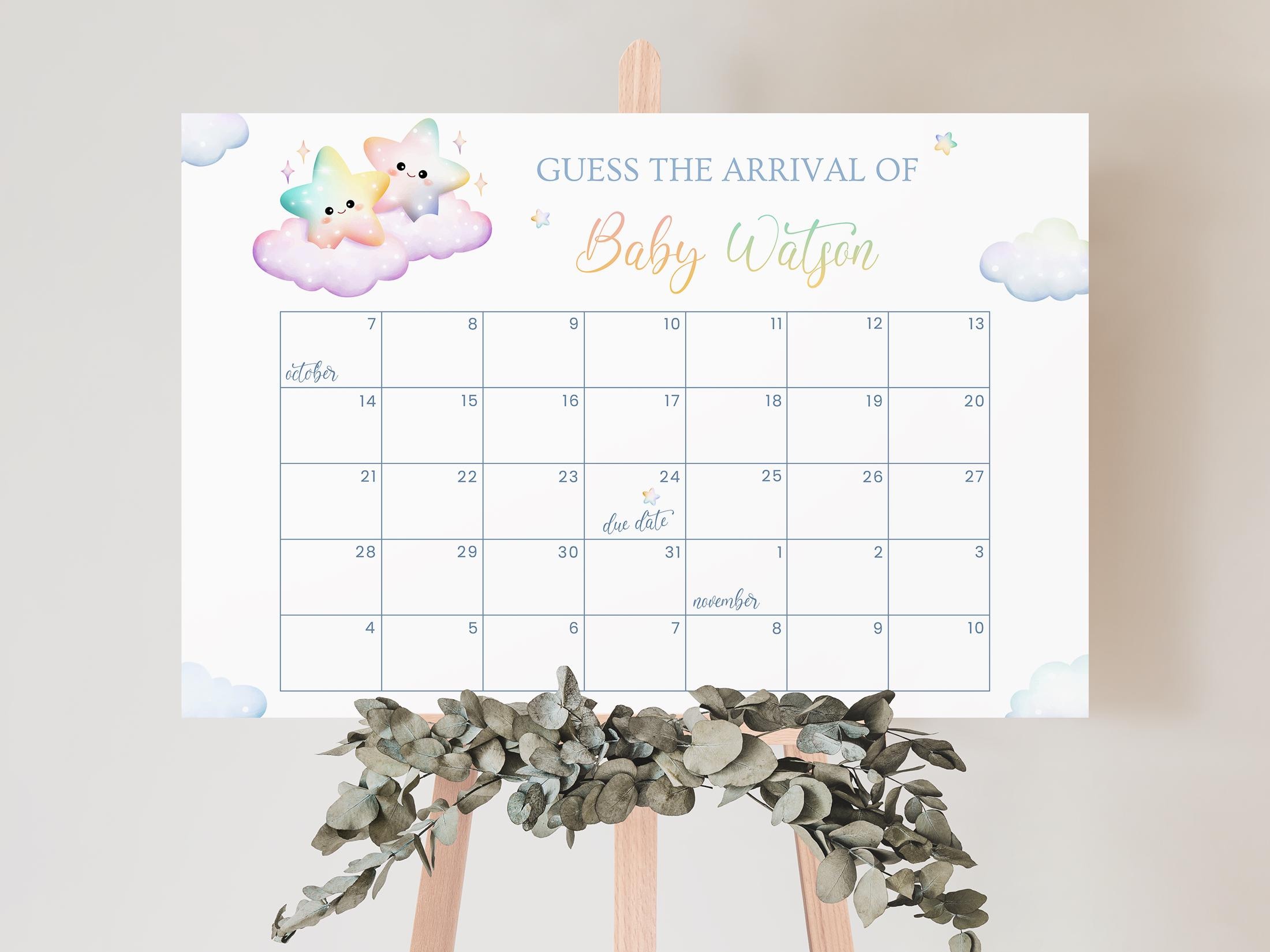 Twinkle Little Star Baby Shower Due Date Sign, Twin Baby Shower ...