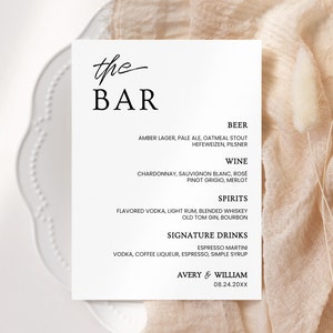Minimalist Wedding Bar Menu Template, Modern Minimalist Wedding Bar ...