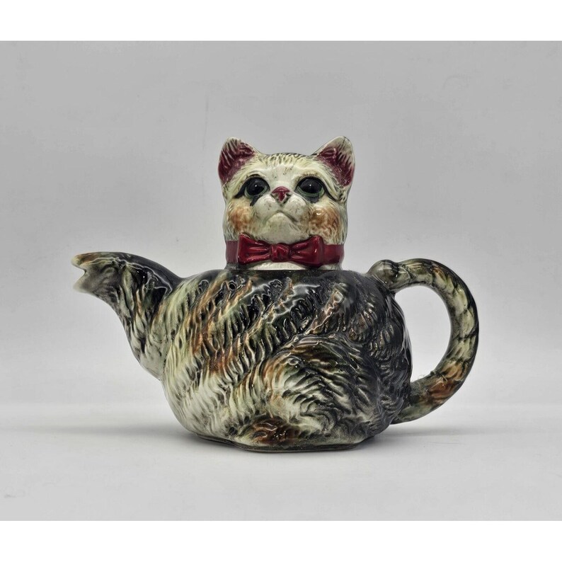 Vintage Royal 1950 Black & Brown Tabby Cat Decorative Tea Pot Made in ...