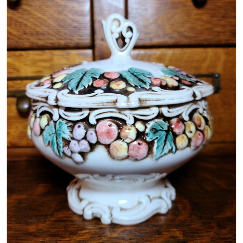 VINTAGE 1958 Lefton Della Robbia Robia Fruit Covered Bowl Fruit Flowers ...