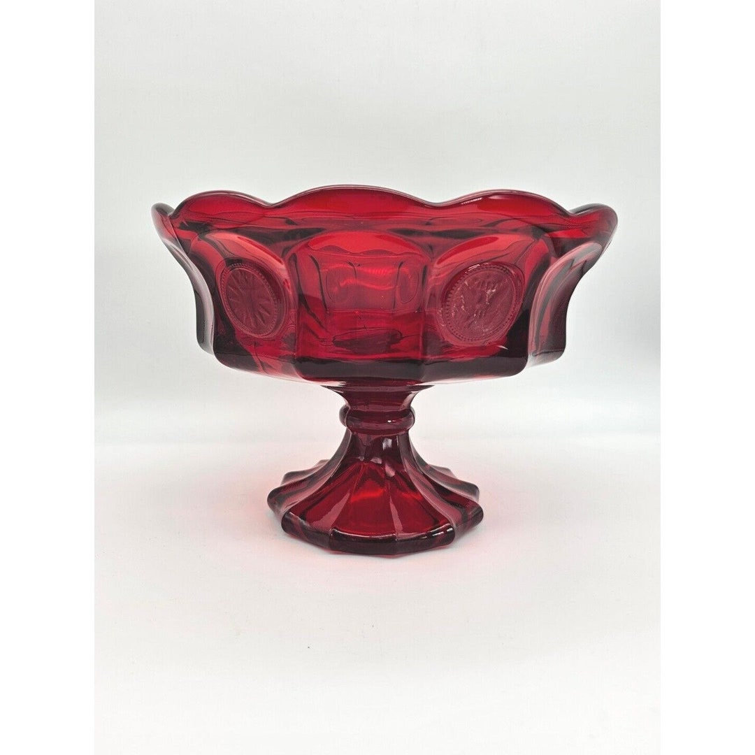 Vintage Large Fostoria Ruby Red Coin Glass Compote Pedestal Bowl ...
