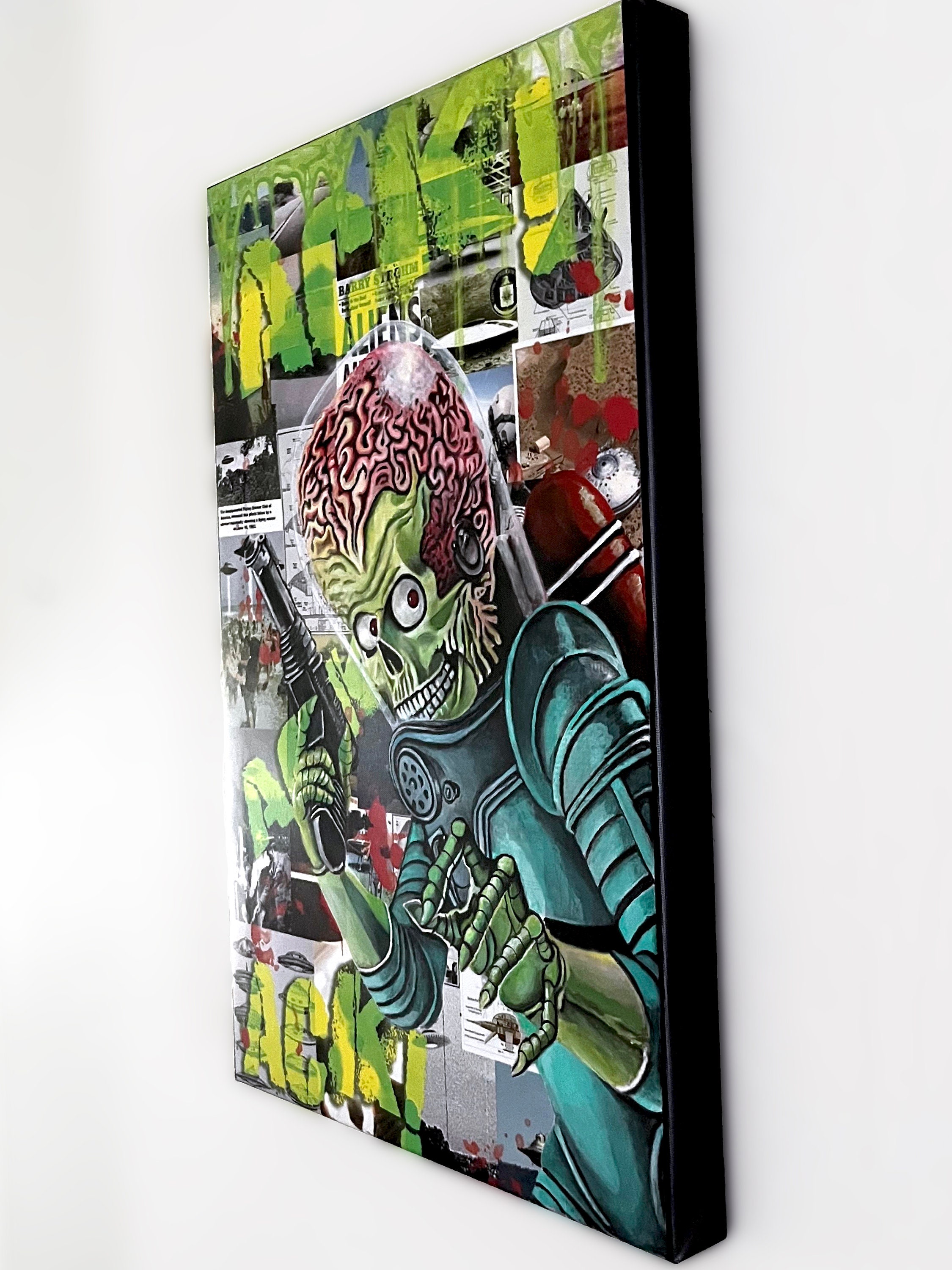 Mars Attacks, Ack Ack Ack OOAK Digital Mixed Media on Canvas, Acrylic Fan Art Painting, UFO ...