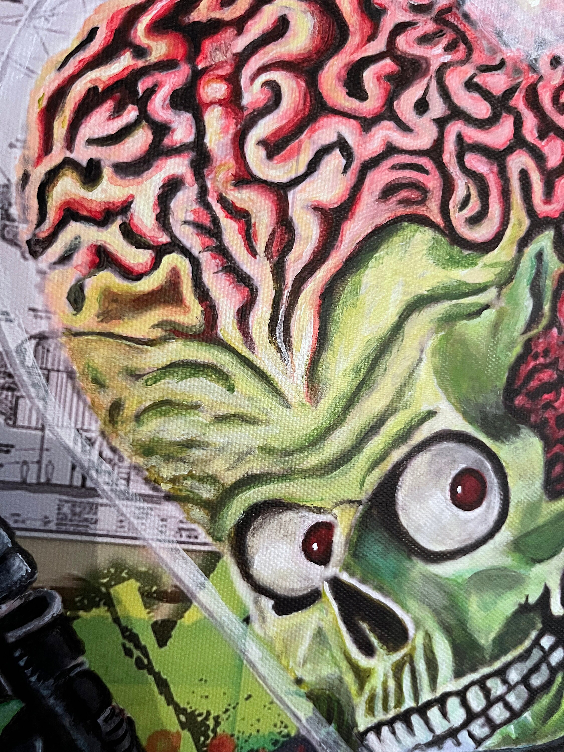 Mars Attacks, Ack Ack Ack OOAK Digital Mixed Media on Canvas, Acrylic ...