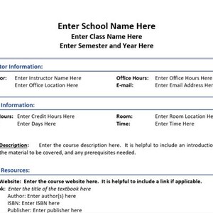 Class Syllabus Template - Editable Microsoft Word Document - Etsy