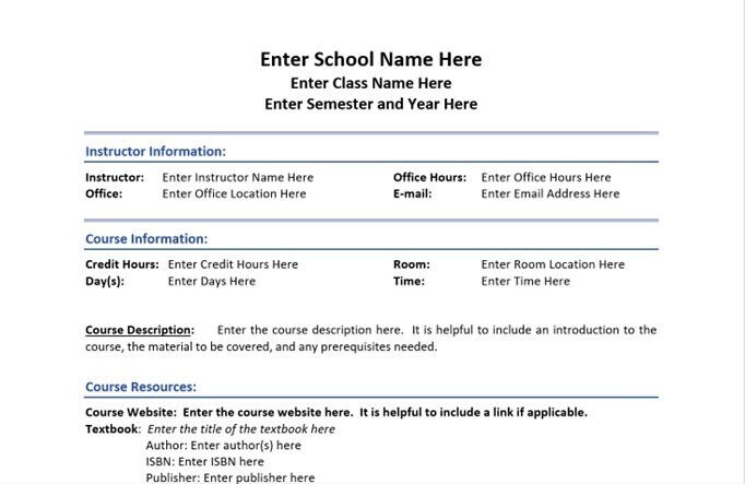 Class Syllabus Template - Editable Microsoft Word Document - Etsy