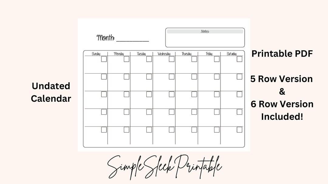 Undated Simplistic Printable Yearly Calendar - PDF US Letter Landscape ...