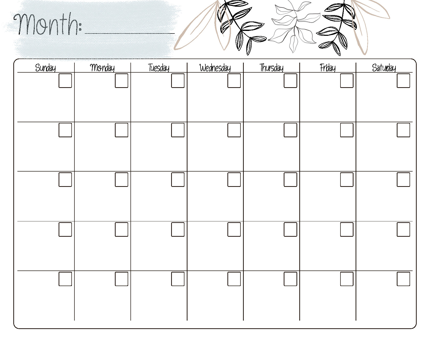 Undated Printable Calendar With Both 5 Row and 6 Row Options Included ...