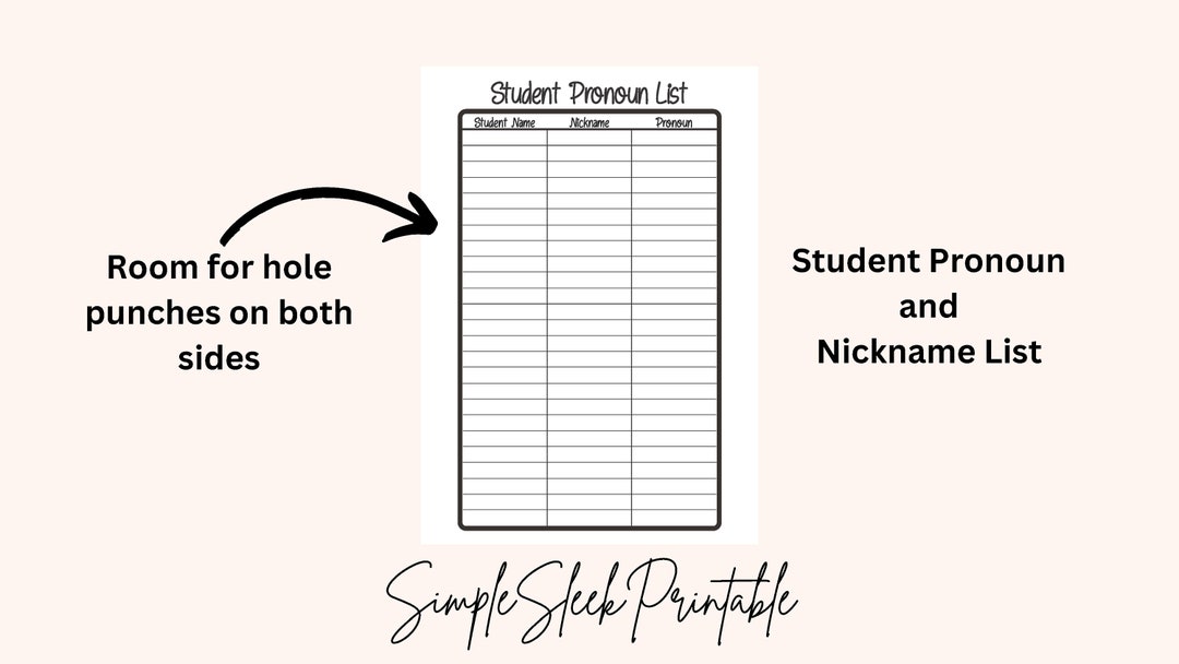 Student Pronoun Class Attendance List - Digital Download - Printable ...