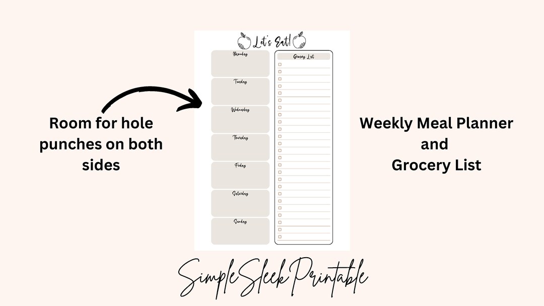 Let's Eat Weekly Meal Planner With Grocery List - Digital - Printable ...
