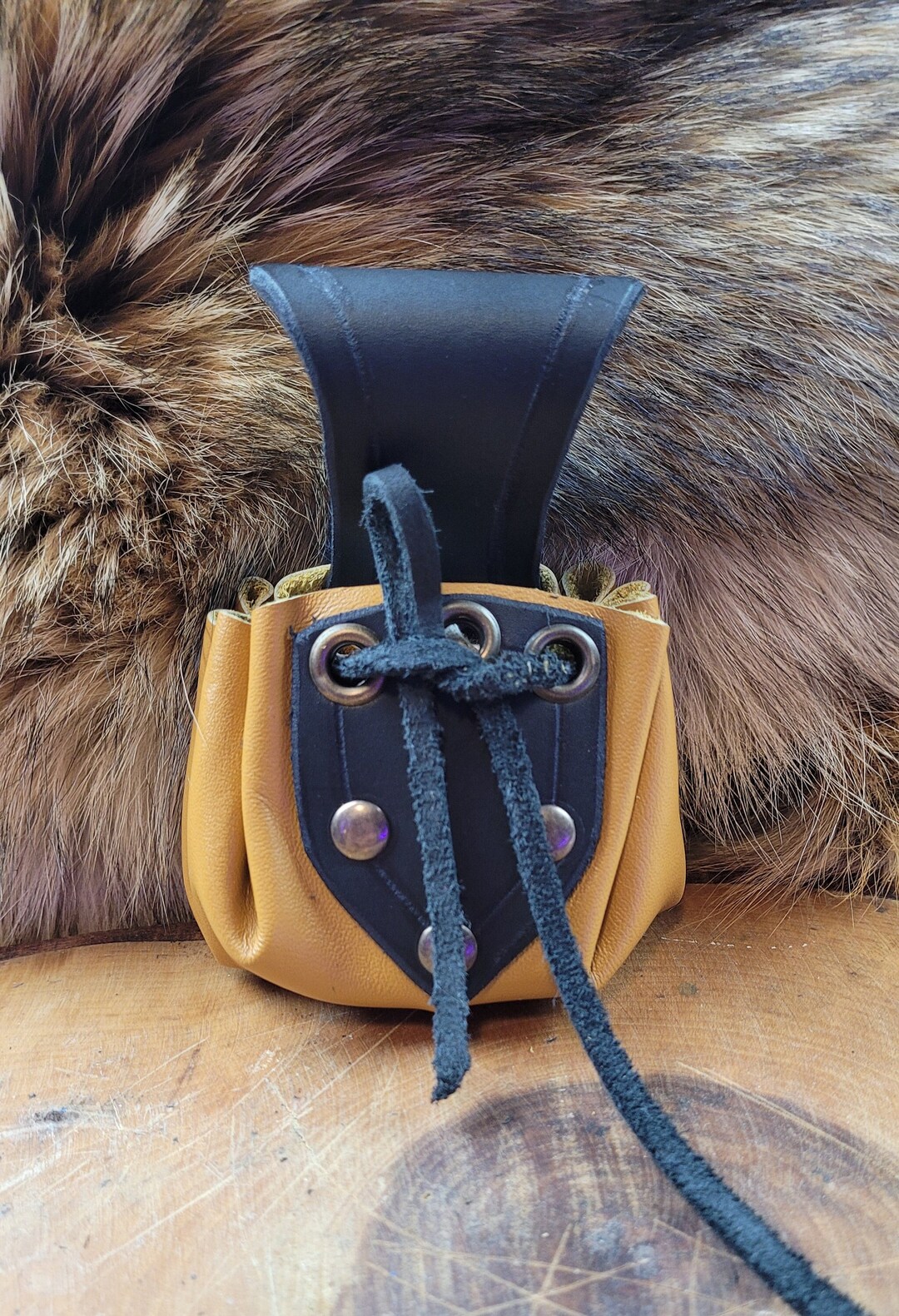 REVERSIBLE DRAWSTRING LEATHER Bag single Circle Small Purse Small Coin ...