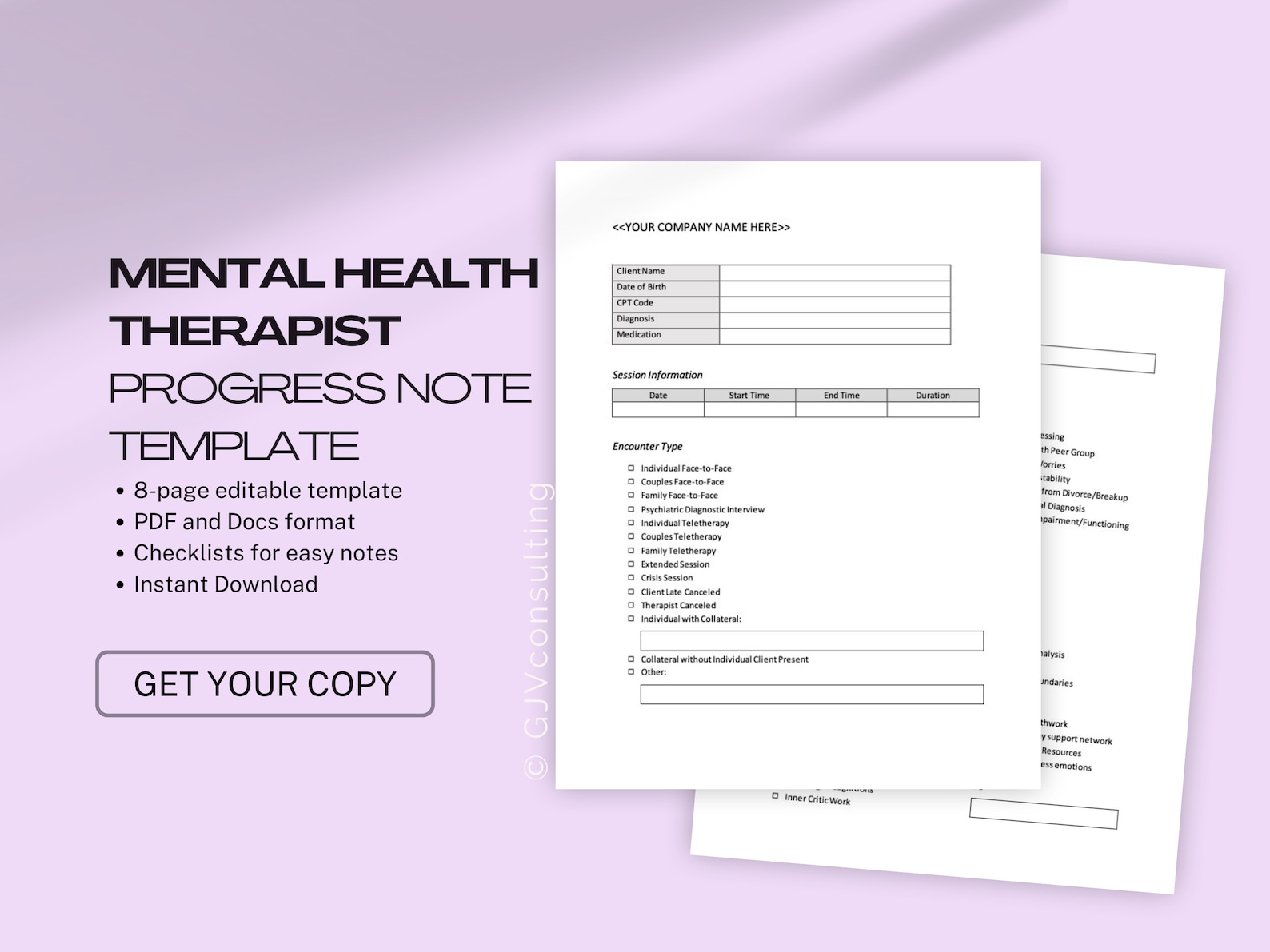 Therapist Progress Note Template- Note Template Therapy Note Counseling 
