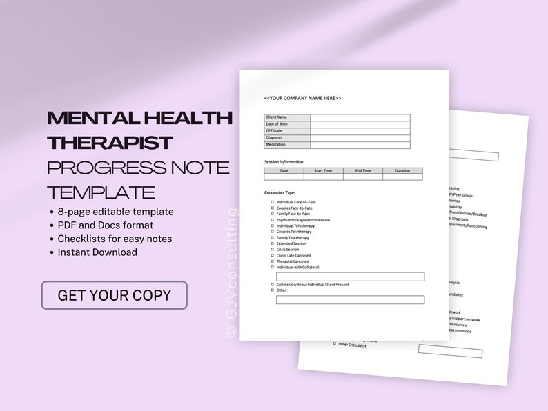 Therapist Progress Note Template- Note Template Therapy Note Counseling ...