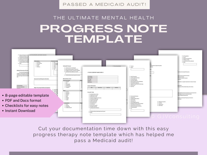 Therapist Progress Note Template- Note Template Therapy Note Counseling ...