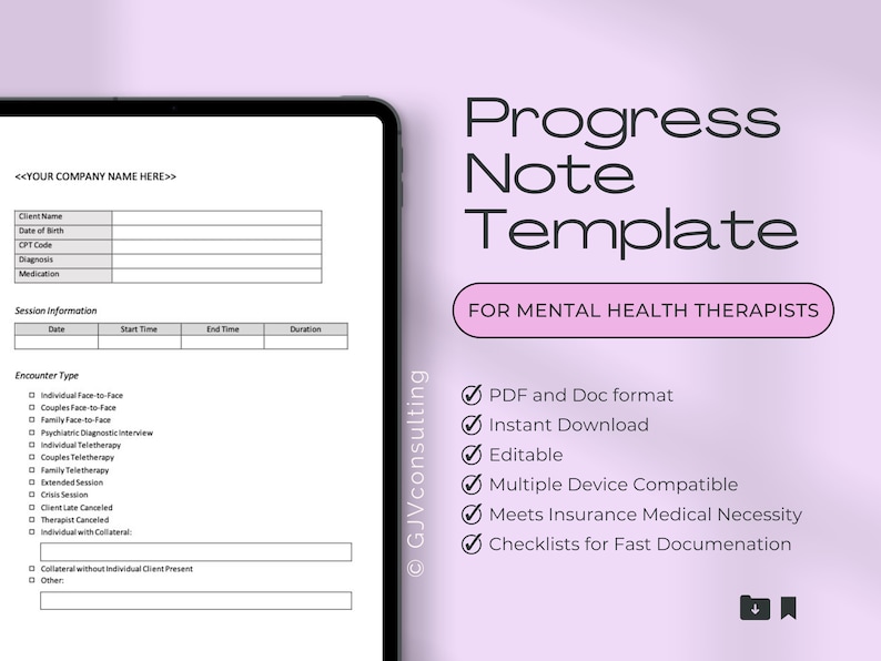 Therapist Progress Note Template- Note Template Therapy Note Counseling ...