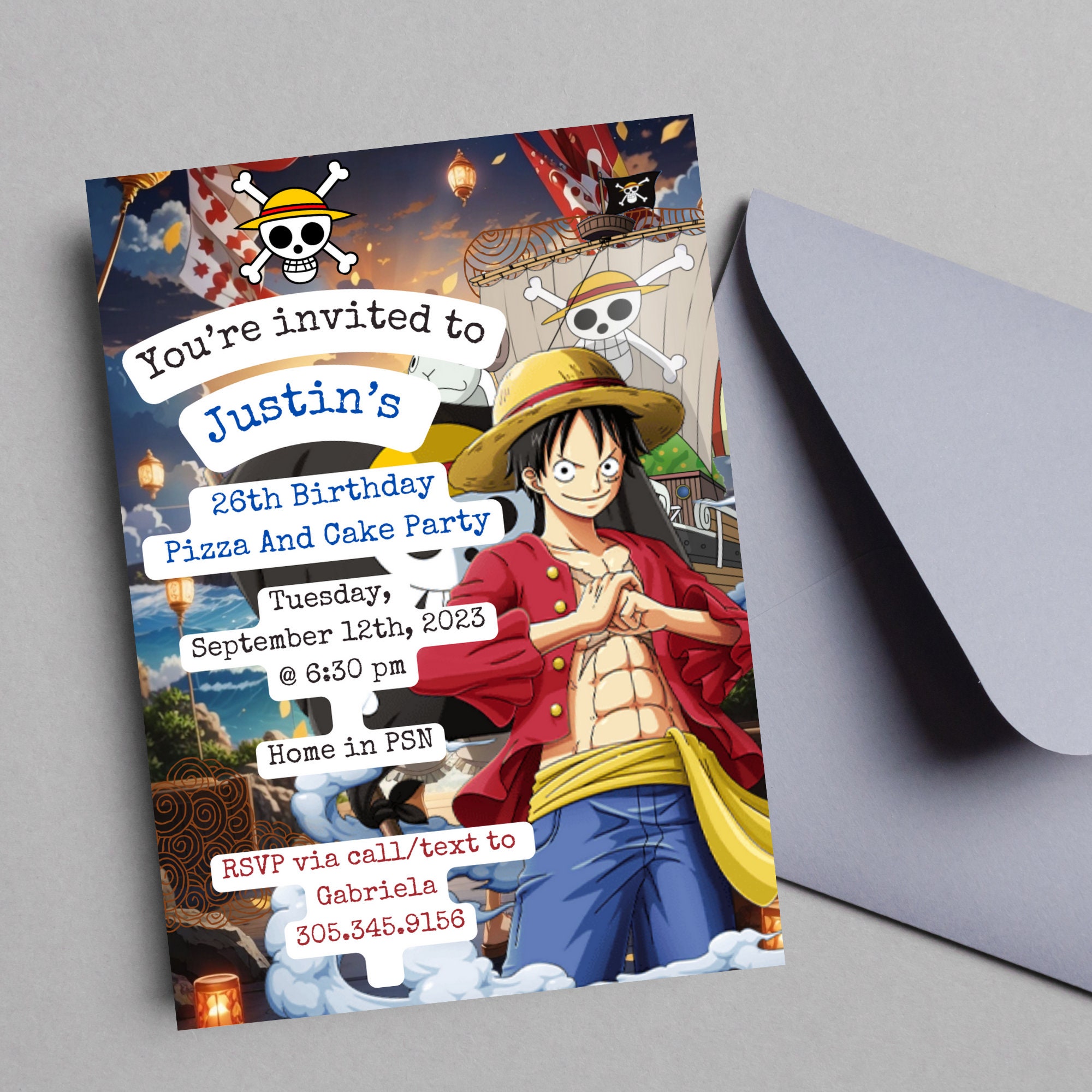 Invitación de One Piece para fiesta de cumpleaños de One Piece - Etsy ...