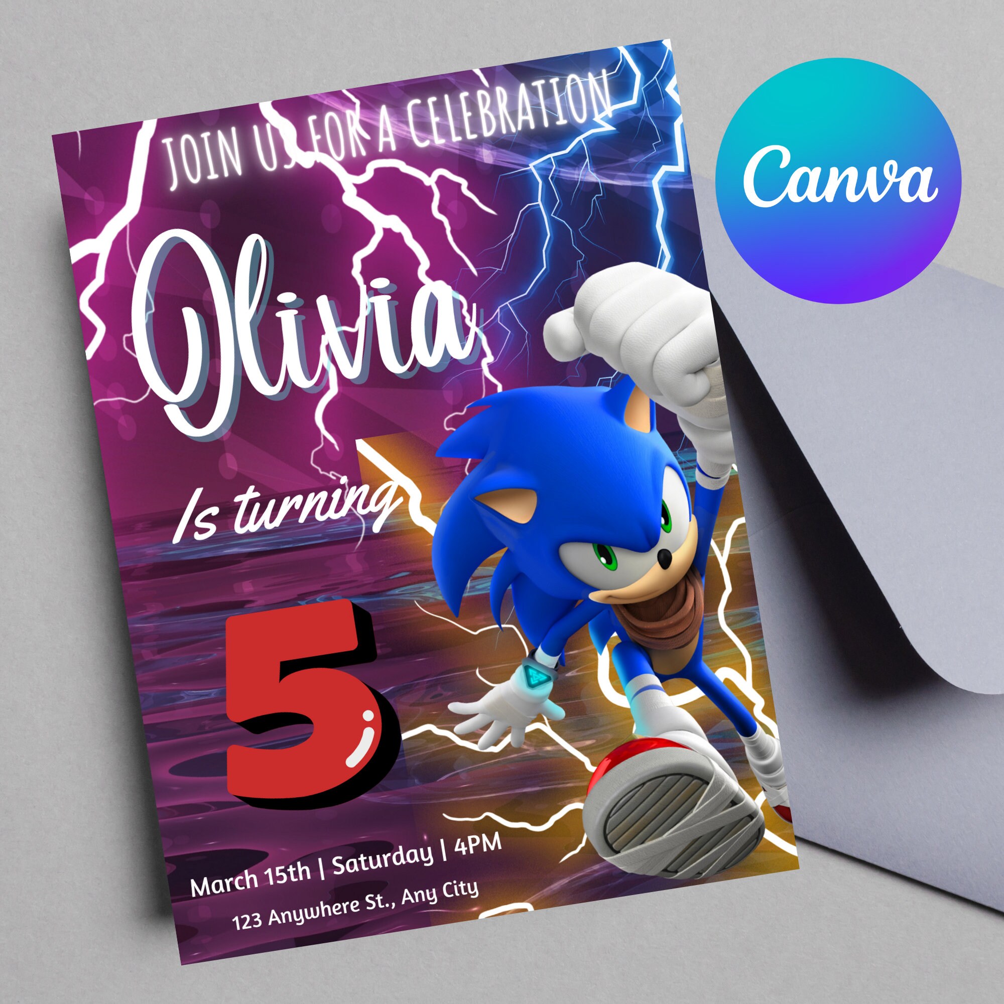 Editable Sonic Birthday Invitation Template Printable - Etsy