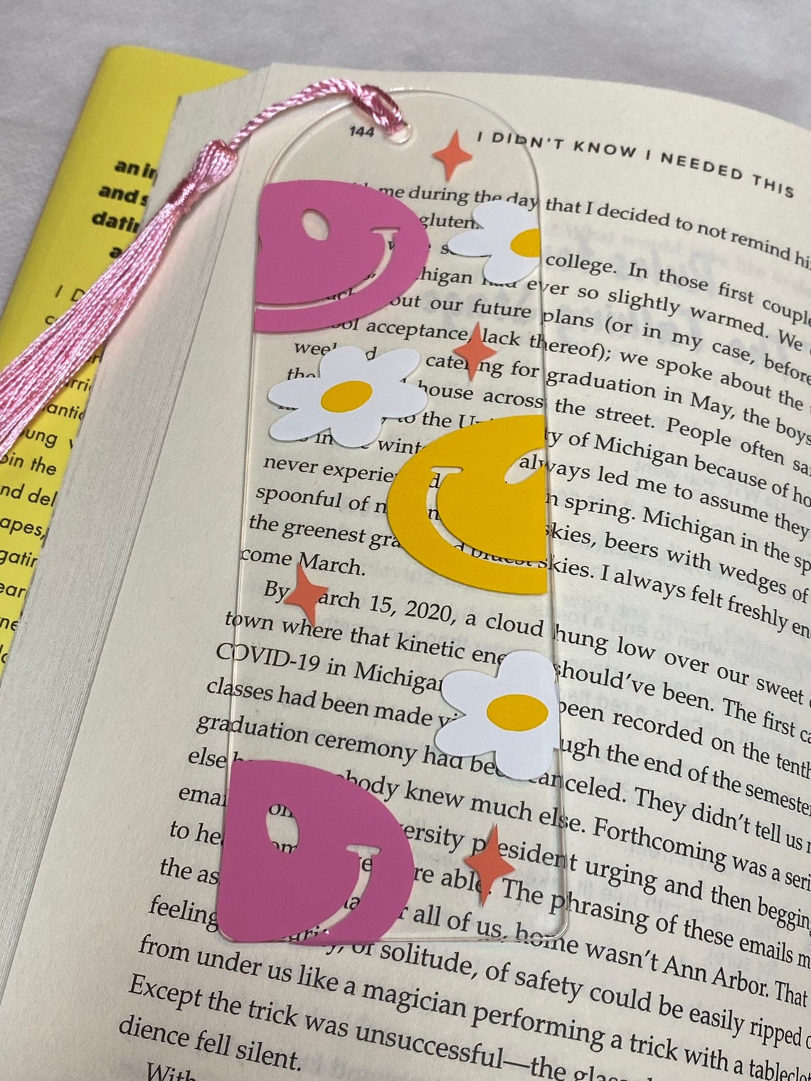 Smiley Face Daisy Acrylic Bookmark - Etsy
