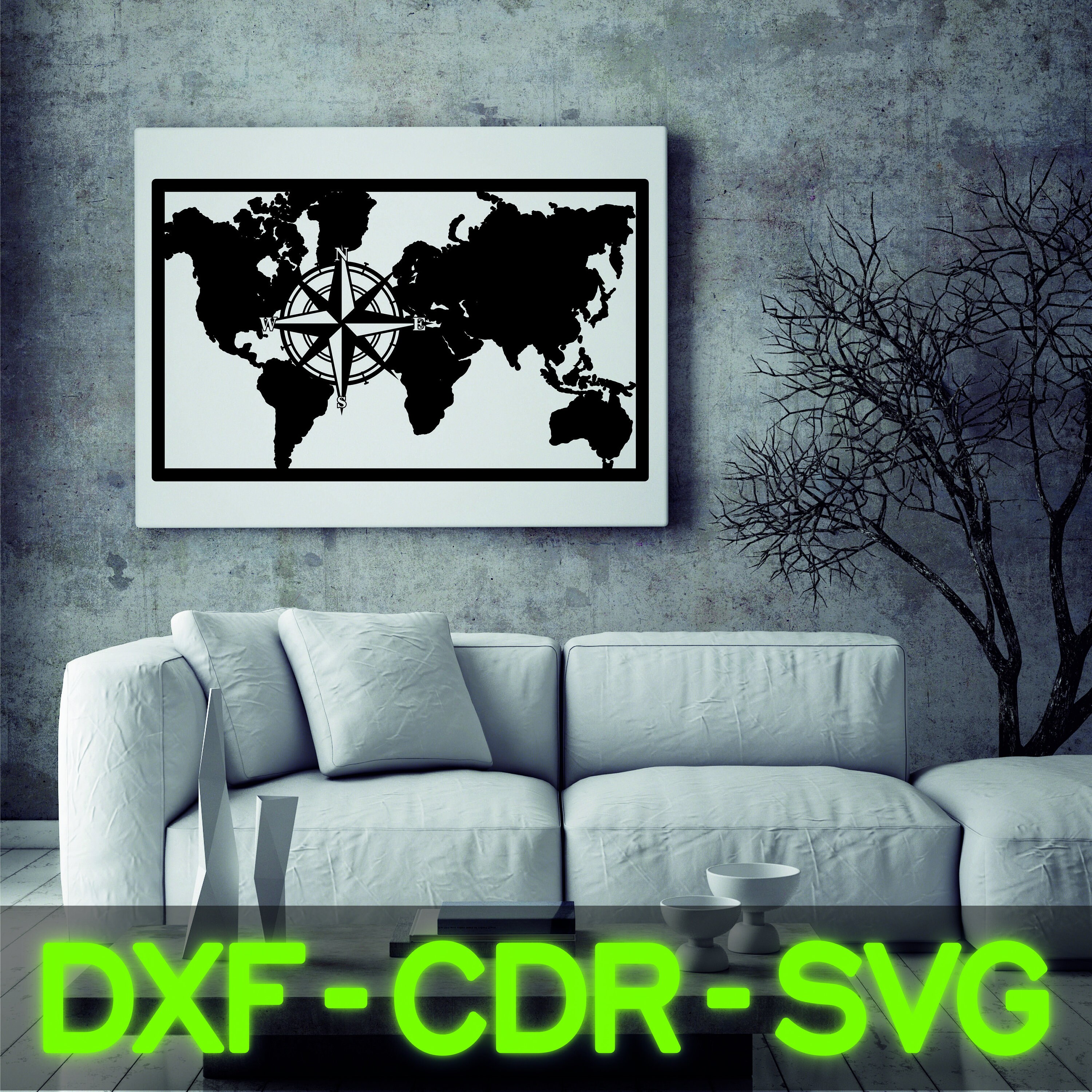 World Map CNC Dxf Files Gravür Svg Files Plasma Laser Files CNC ...