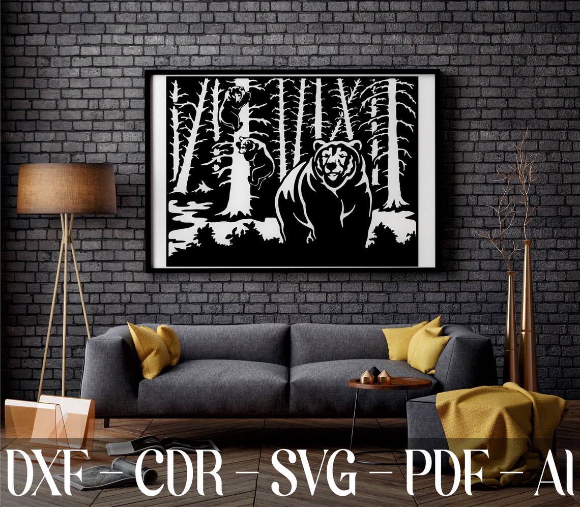 Bear Family Decor Svg Cut File, Animal Dxf Files, Plasma Cut File, Wall ...