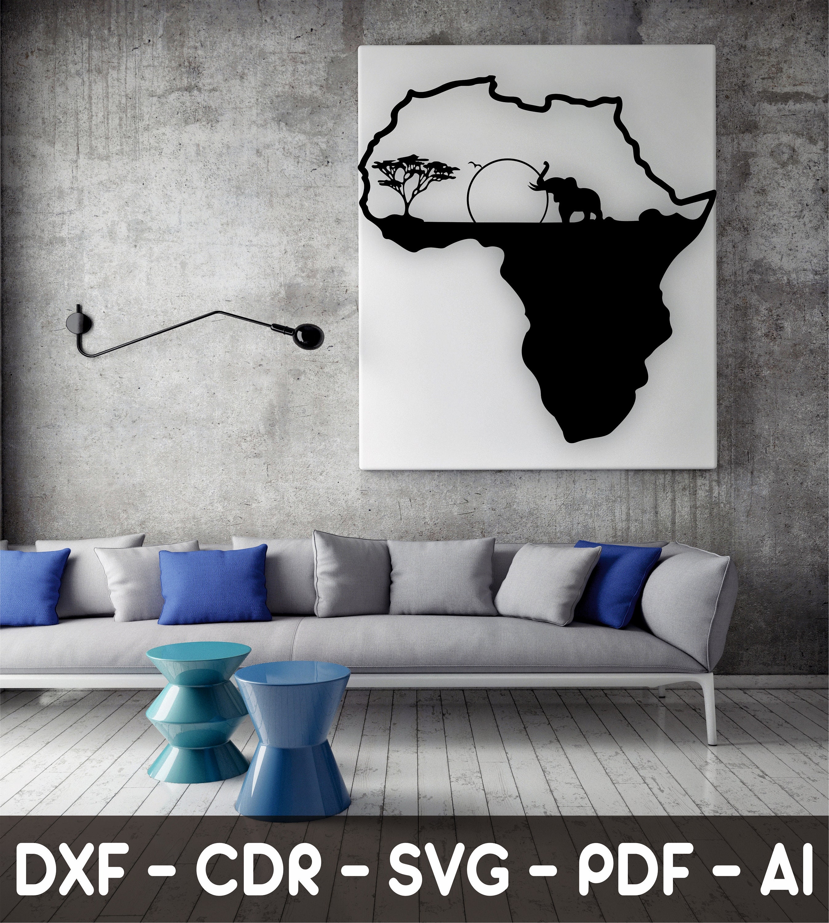 African Map Elephant Svg File, Animal Dxf Files, Plasma Cut File, Wall ...