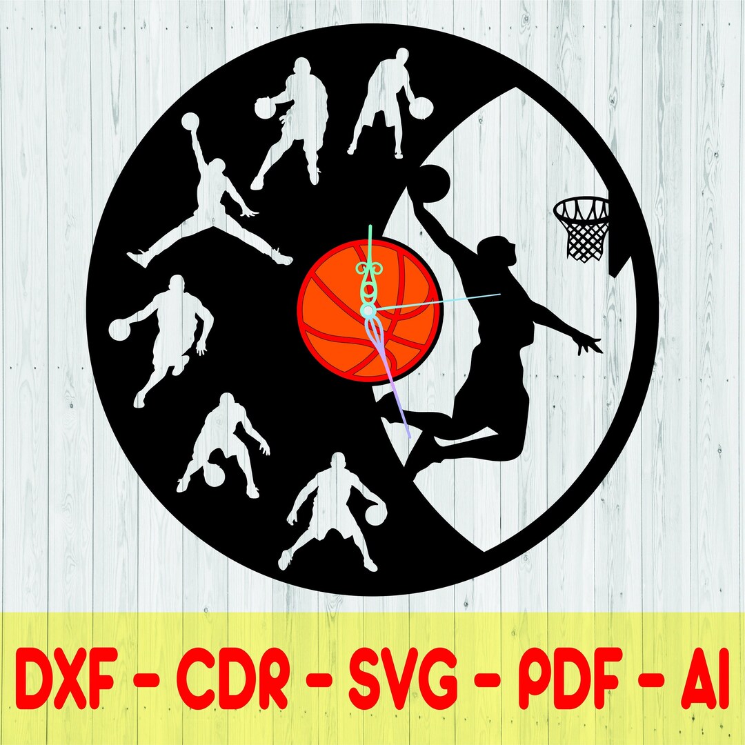 Basketball Wall Clock Laser Cut Dxf Glowforge Svg Template CNC Cutting ...