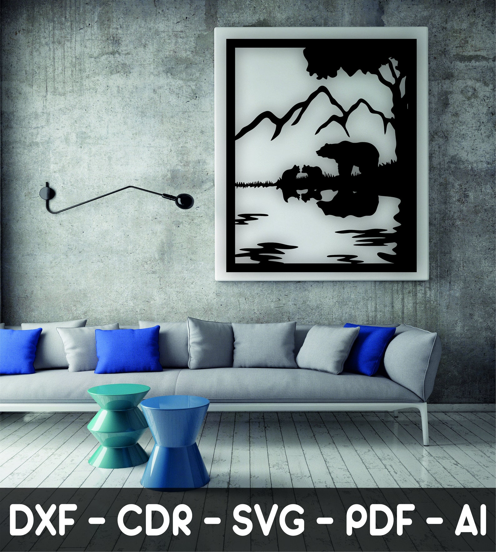 Bear Family Decor Svg Cut File, Animal Dxf Files, Plasma Cut File, Wall ...