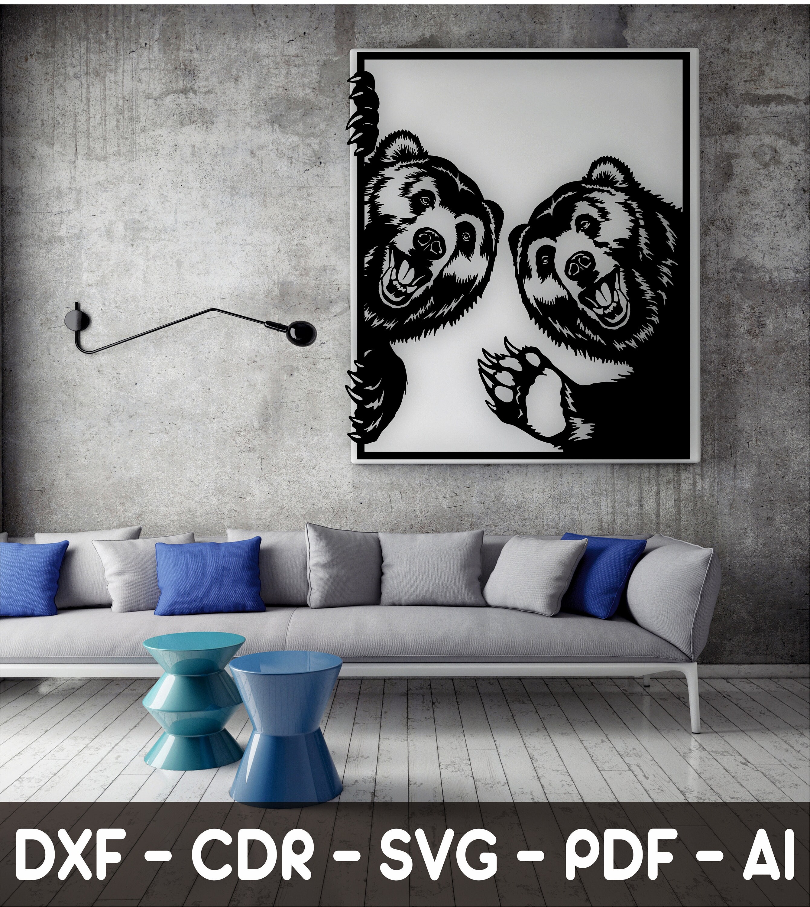 Cute Bears Wall Art Svg Cut File, Animal Dxf Files, Plasma Cut File ...