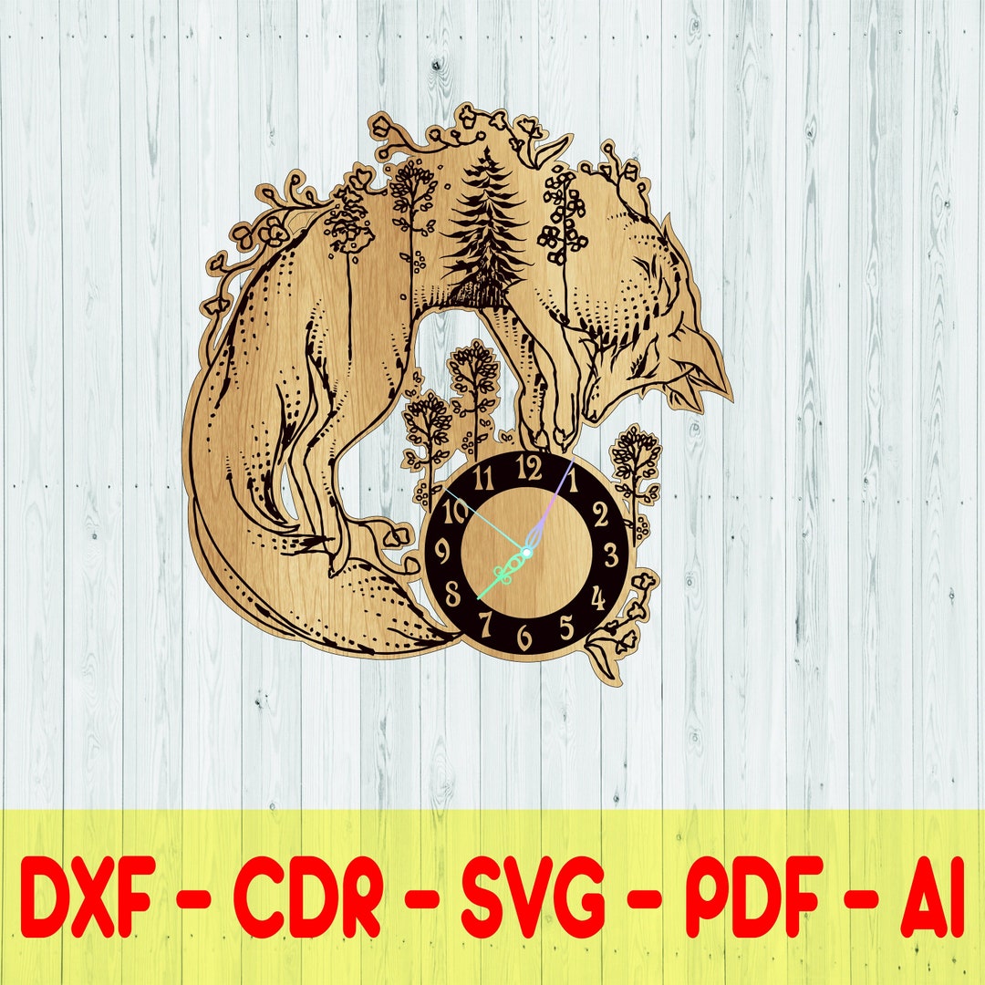 Wall Clock Fox Laser Cut Dxf Glowforge Svg Xtool D1 Template CNC ...