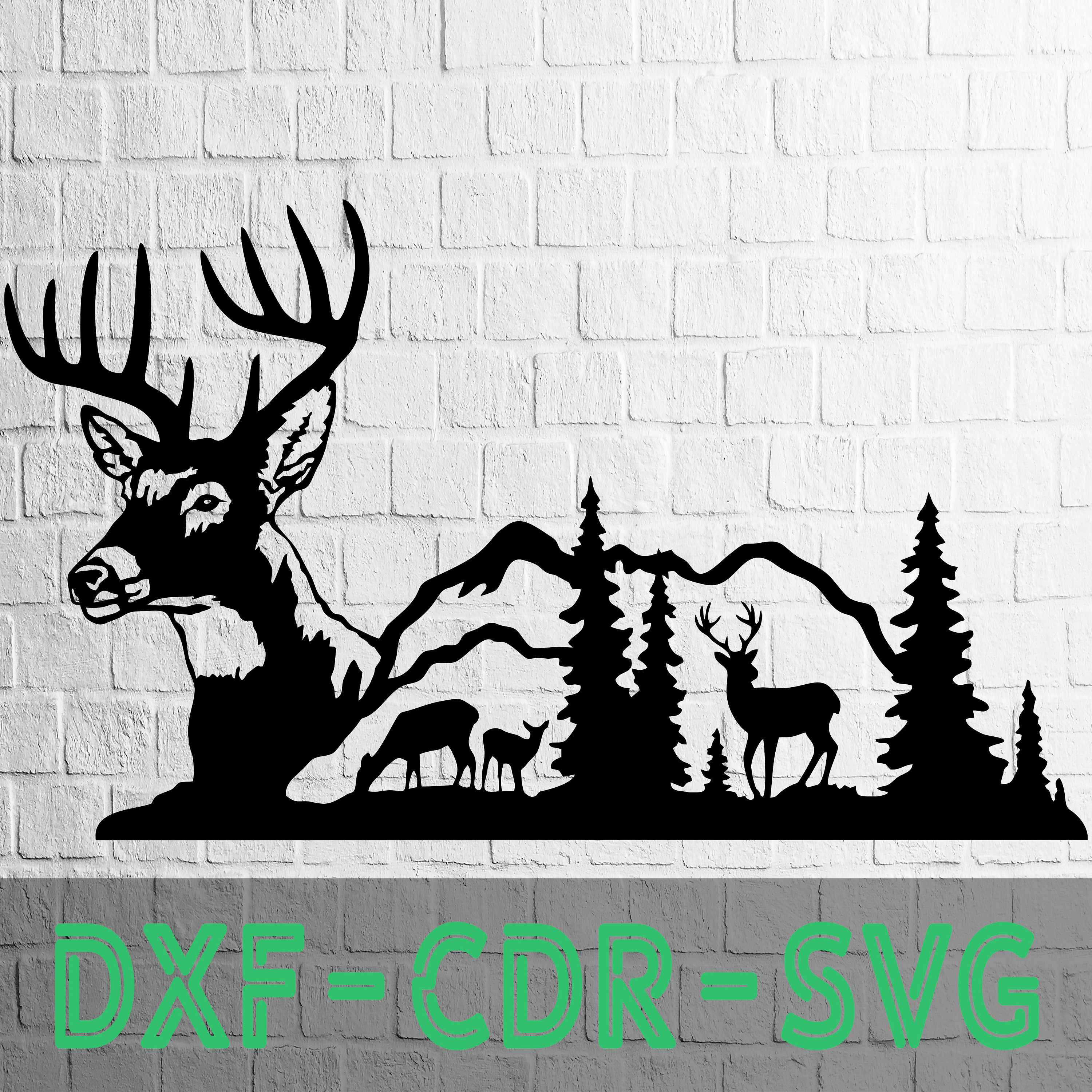 Deer Mountain Silhouette Wall Decor Svg Cut File, Animal Dxf Files ...