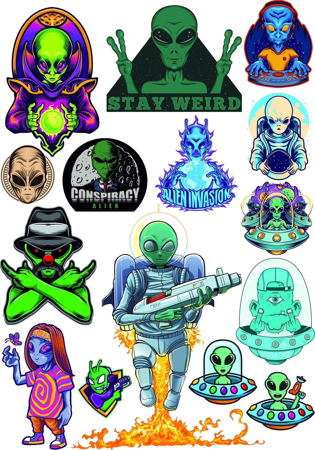 Aliens Set Print Template, Cdr, Ai,pdf,dxf,svg Files, Digital Print ...