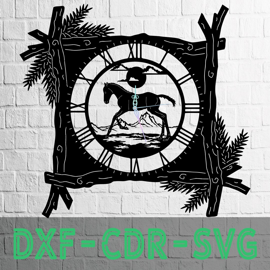 Horse Frame Clock Laser Cut Dxf Glowforge Svg Template CNC Cutting ...