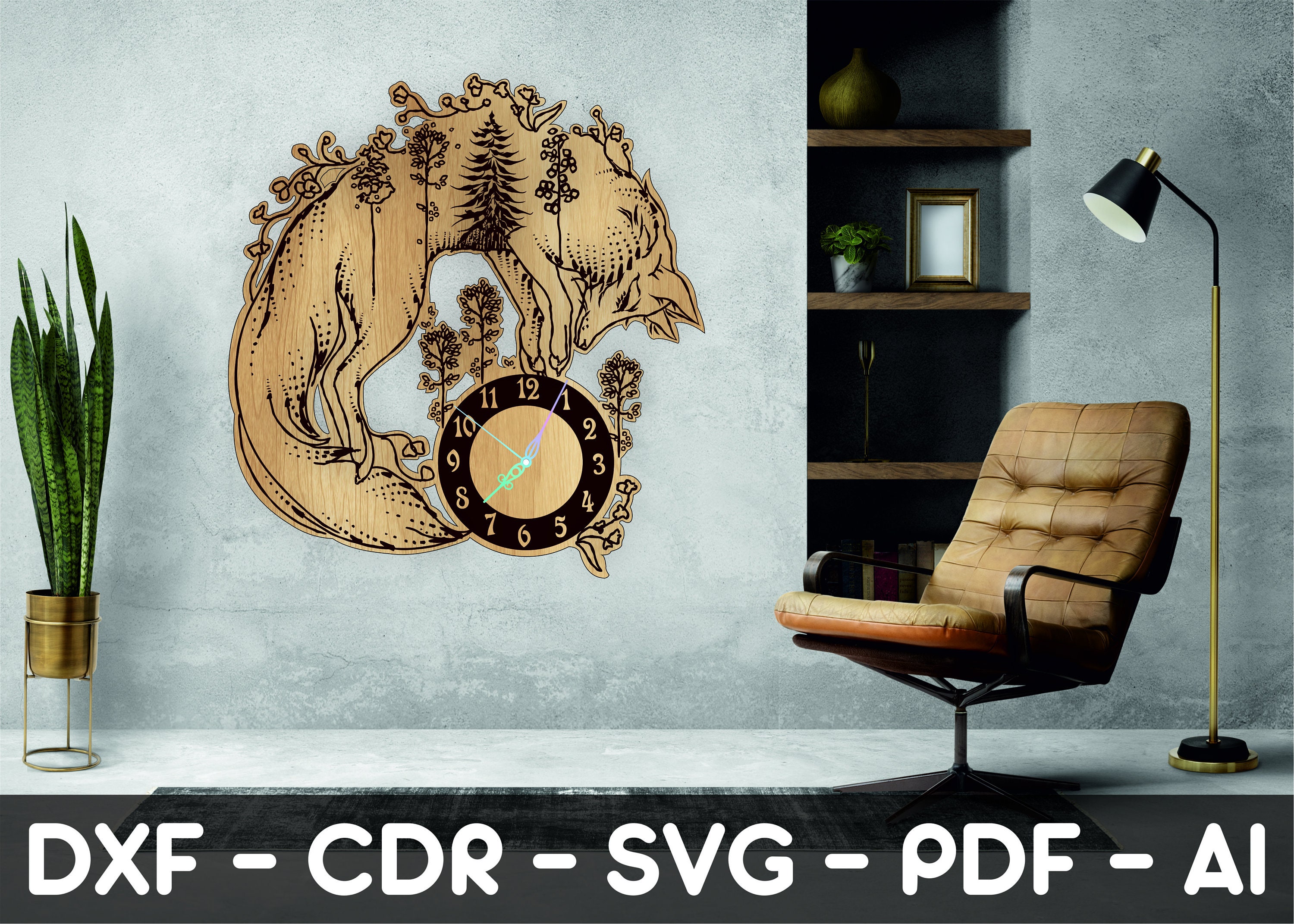 Wall Clock Fox Laser Cut Dxf Glowforge Svg Xtool D1 Template CNC ...
