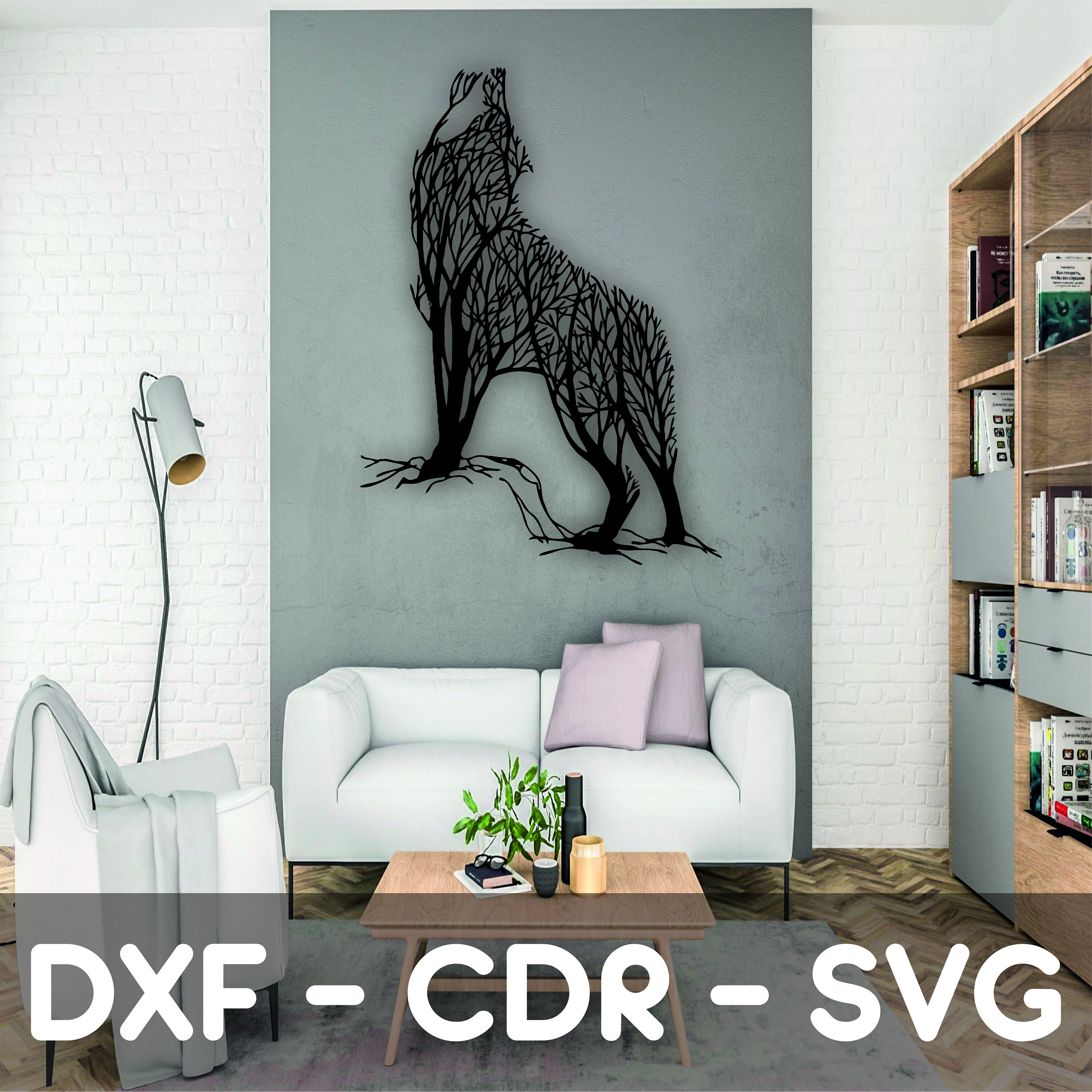 Howling Wolf Tree Wall Decor Svg Cut File, Animal Dxf Files, Plasma Cut ...