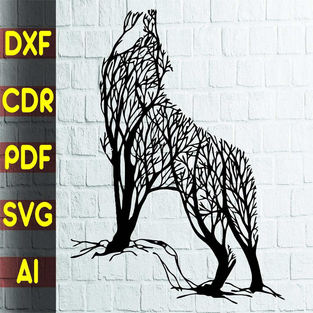 Howling Wolf Tree Wall Decor Svg Cut File, Animal Dxf Files, Plasma Cut ...