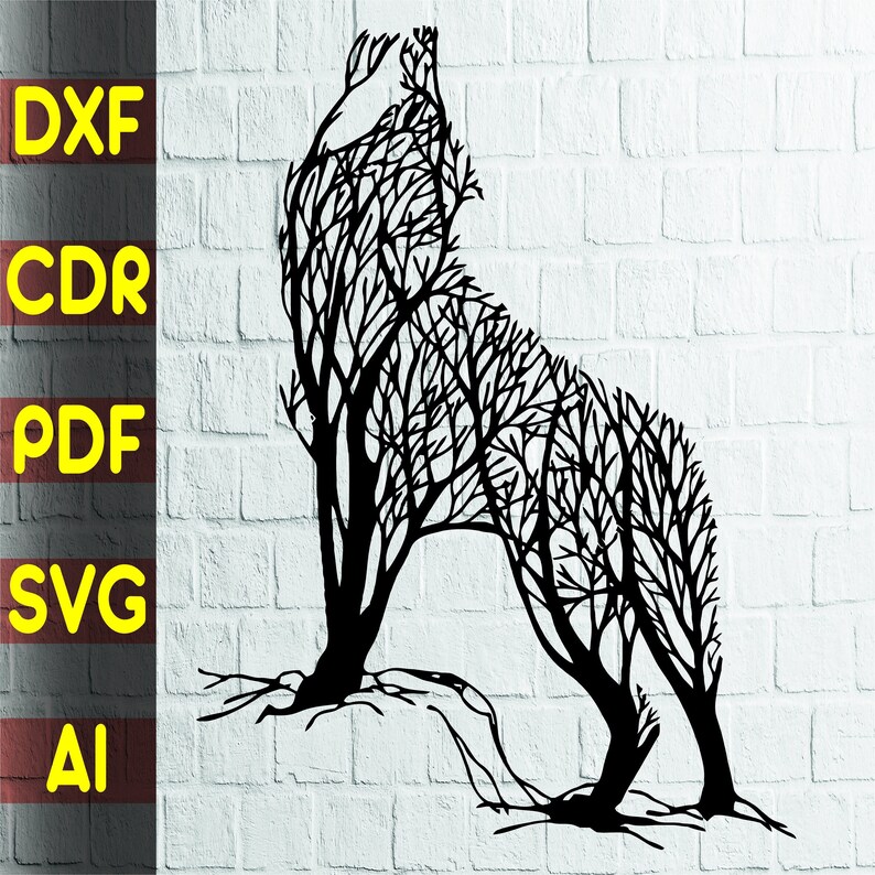 Howling Wolf Tree Wall Decor Svg Cut File, Animal Dxf Files, Plasma Cut ...