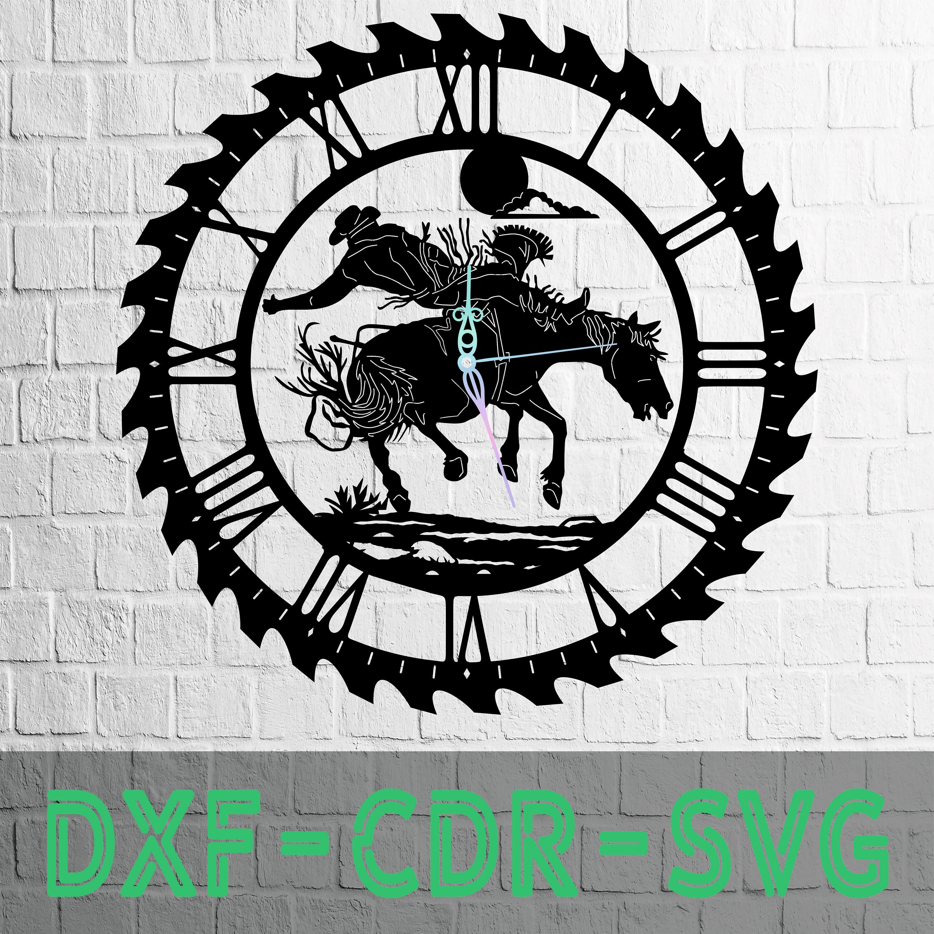 Cowboy Wall Clock Laser Cut Dxf Glowforge Svg Xtool Template CNC ...