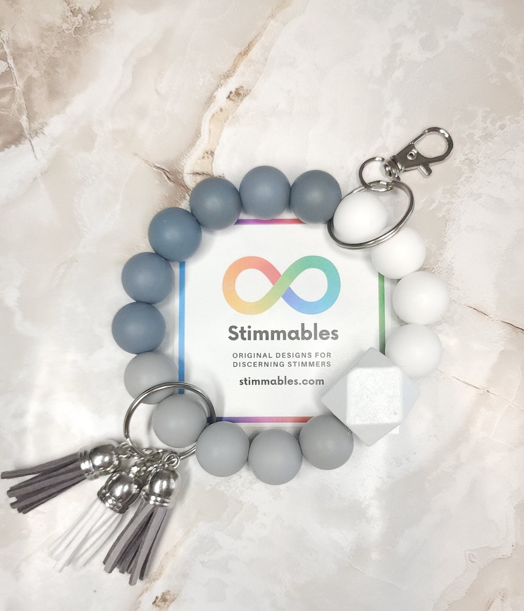 Gray Silicone Sensory Stretch Keychain Wristlet for Autism ADHD and ...