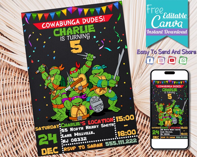 Ninja Turtles Invitation, Ninja Turtles Birthday, Ninja Turtles Party ...
