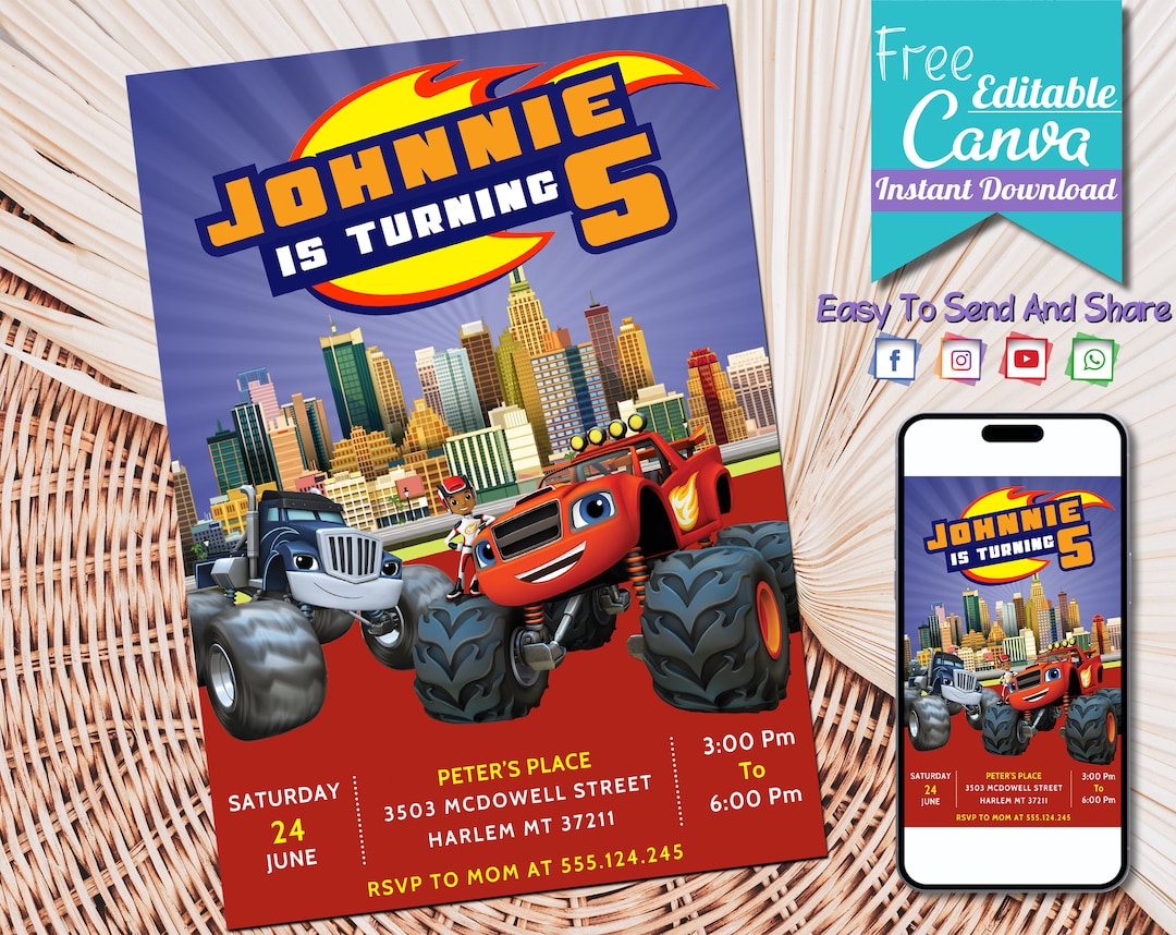 Invitación de cumpleaños de Blaze y los Monster Machines / - Etsy España