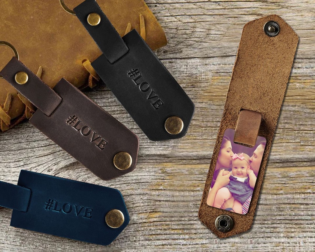 Mens leather key chain with photo Personalized gift for him - Etsy Portugal