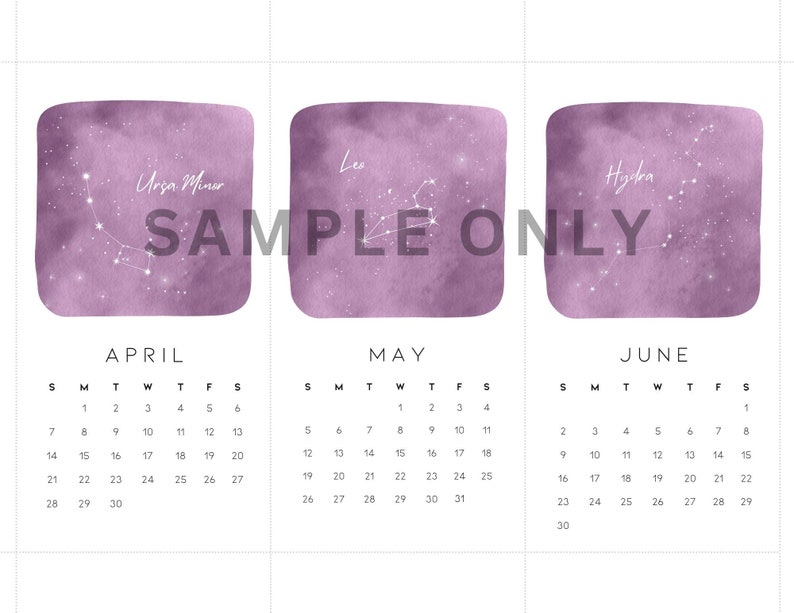 2024 Constellation Mini Calendar | Astronomy Desk Calendar | Purple ...