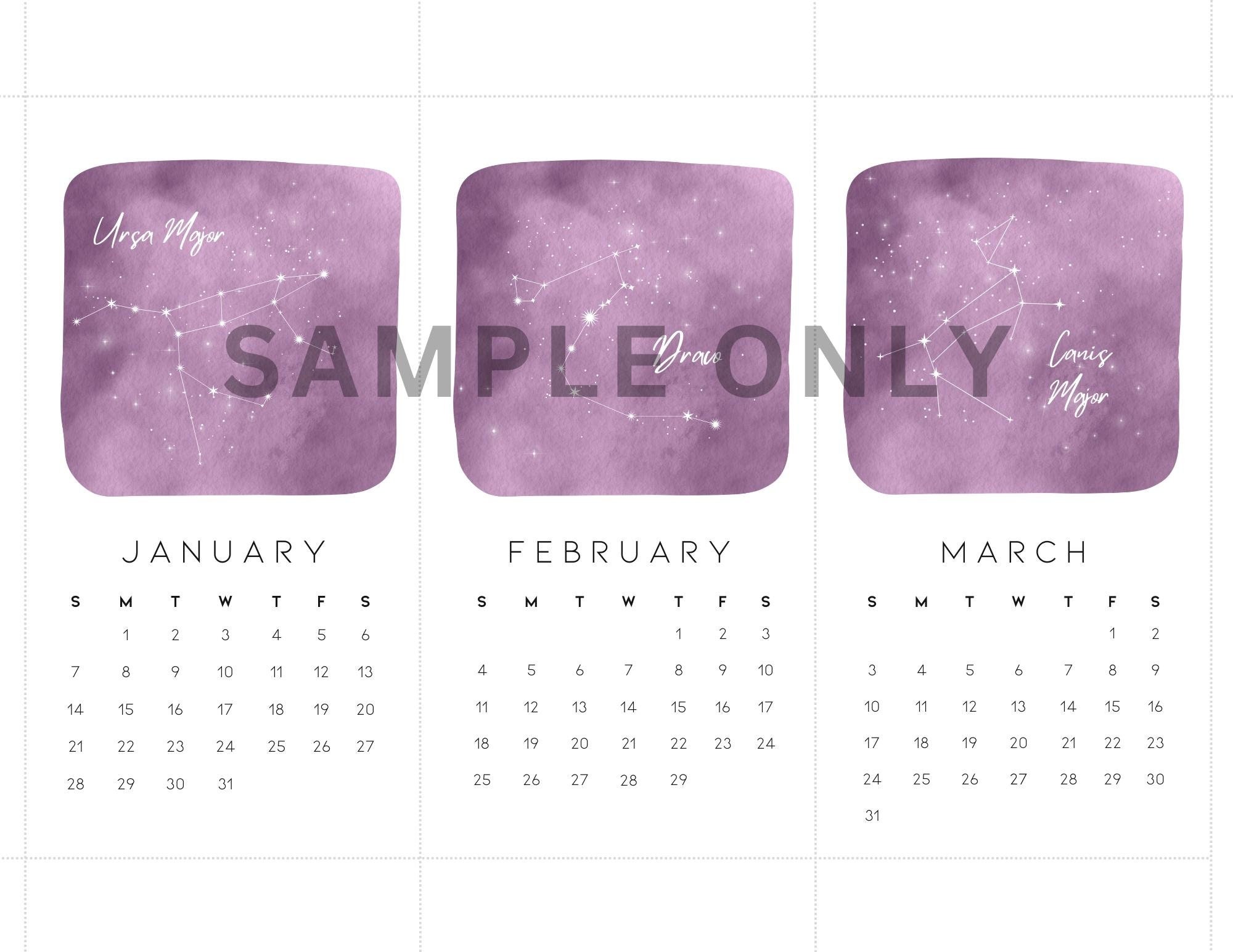 2024 Constellation Mini Calendar | Astronomy Desk Calendar | Purple ...